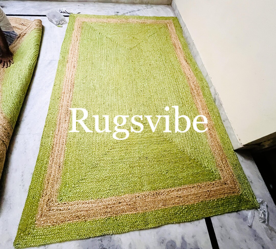 Natural Green Jute Rug With Natural Border, Rectangle/round Braided ...