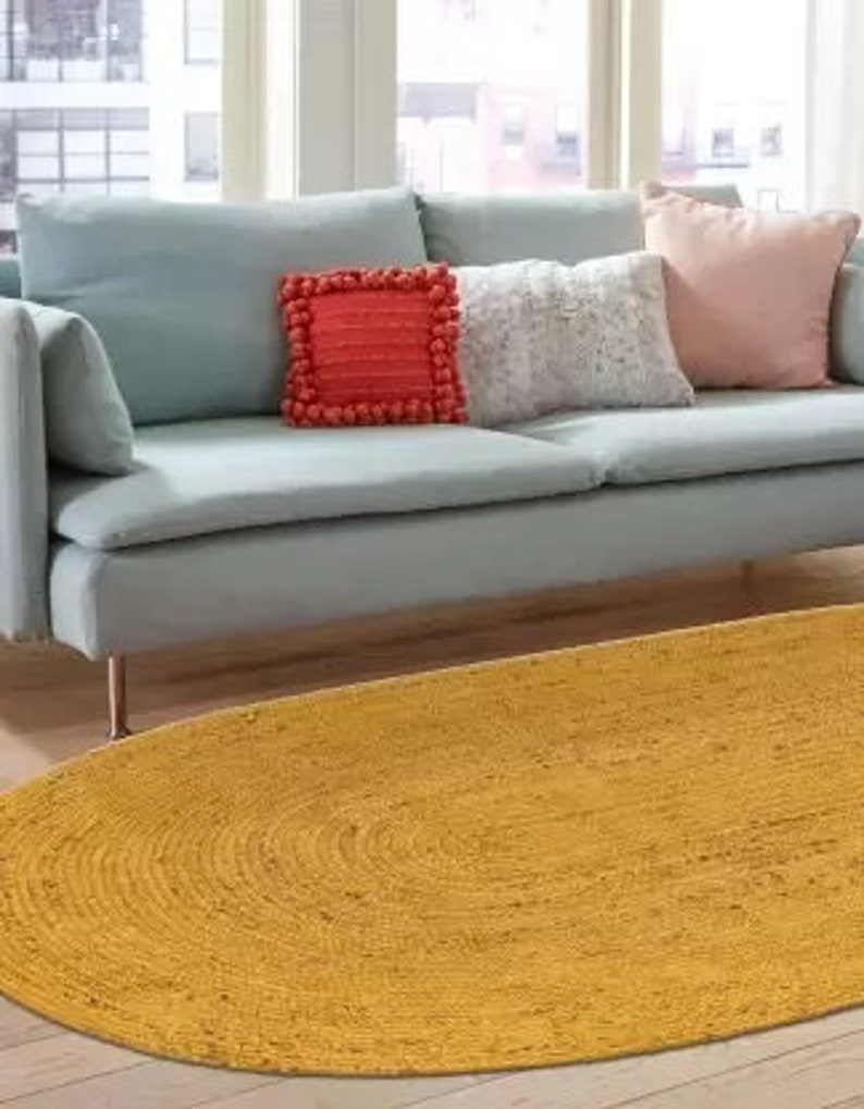 Mustard Yellow Jute Rug Oval Braided Area Rug/floor Carpet - Etsy
