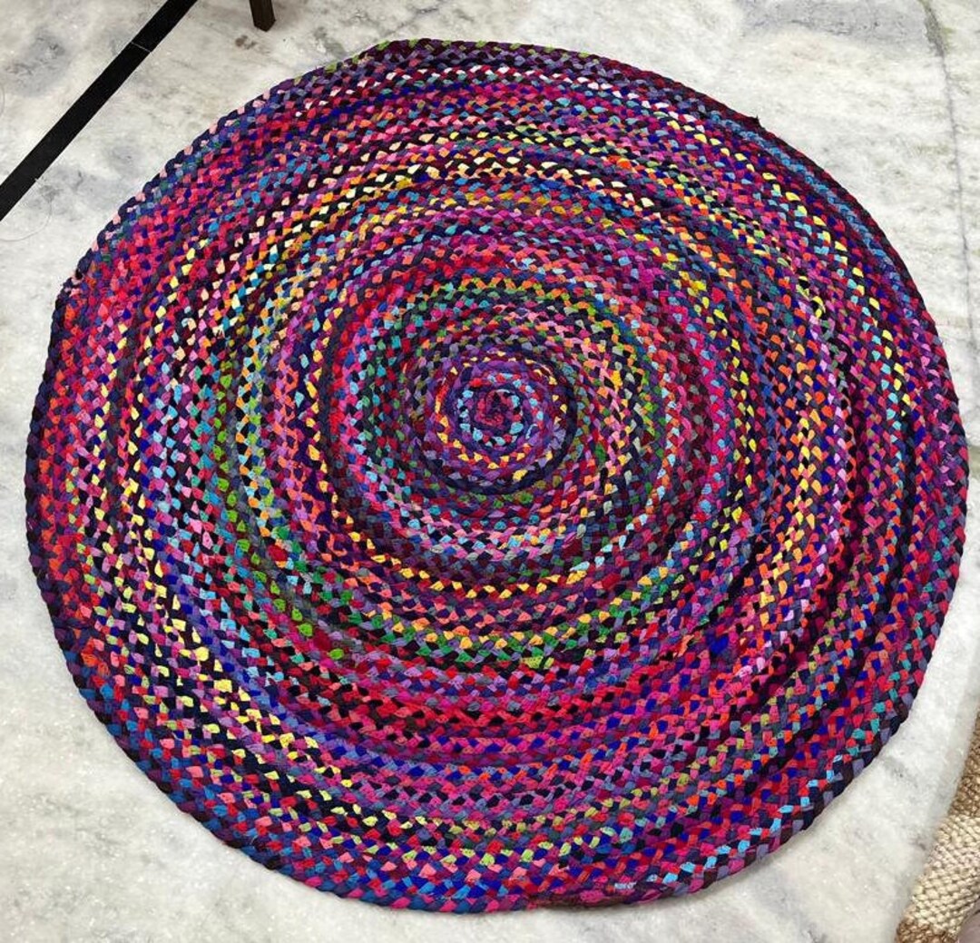 Round Cotton Rag Rug, Purple Mix Cotton Chindi Braided Area Rug/carpet ...