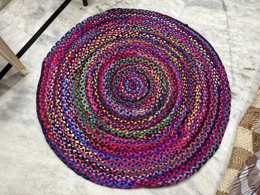 Round Cotton Rag Rug, Purple Mix Cotton Chindi Braided Area Rug/carpet ...