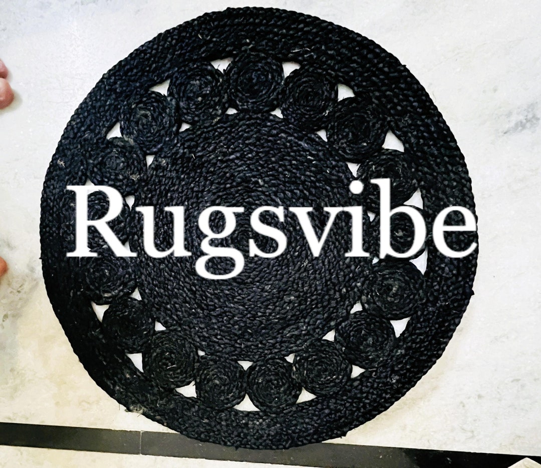 100% Genuine Black Round Jute Rug, Natural Designer Braided Area /floor ...