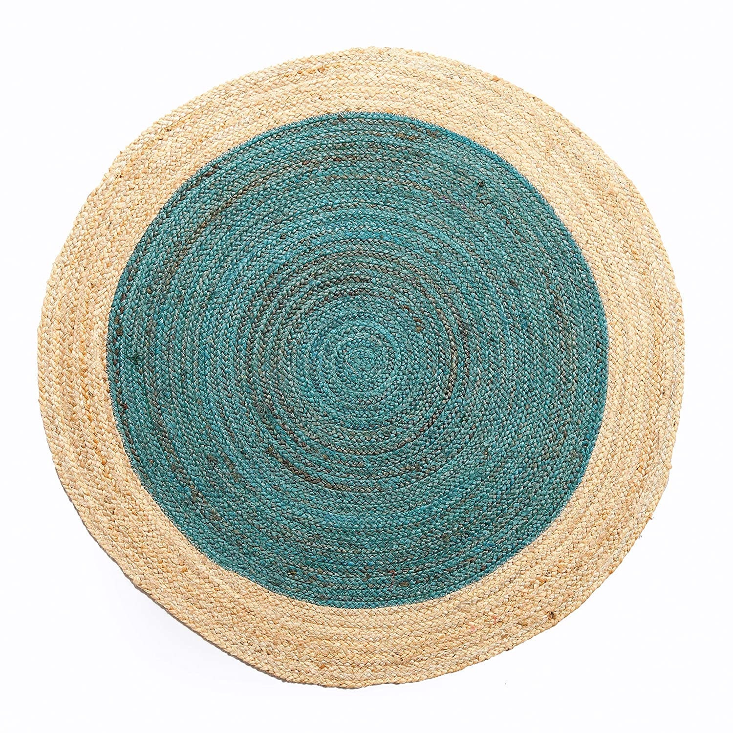 Natural Green Jute Rug With Beige Border, Round Braided Area Rugs/jute ...
