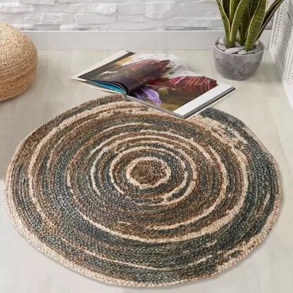 5x54x43x3 Natural Gray and Brown Round Braided Area Rug for - Etsy