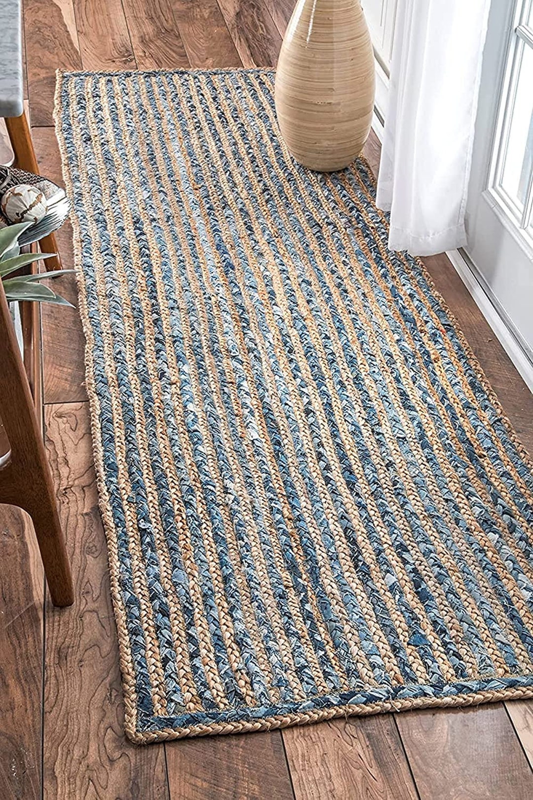Denim Jute Runner Braided Area Runner Rug for Hallway - Etsy