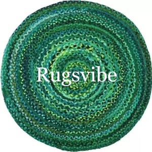 Round Cotton Rag Rug, Green Cotton Chindi Braided Area Rug/carpet ...