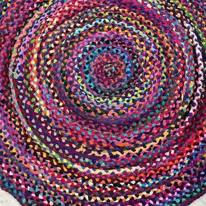 Round Cotton Rag Rug, Purple Mix Cotton Chindi Braided Area Rug/carpet ...