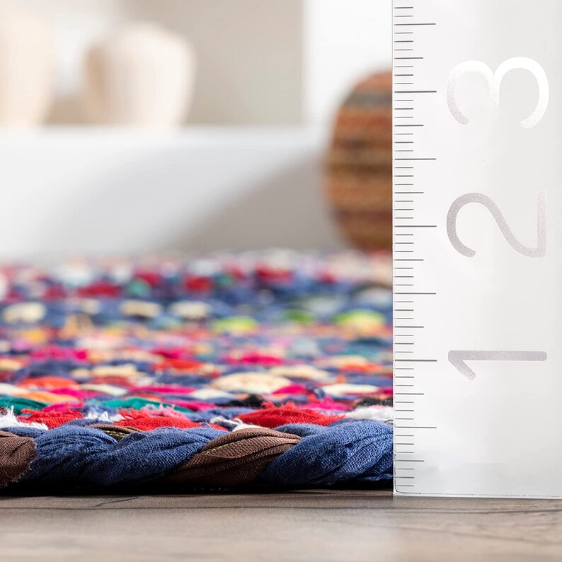 Multicolor Cotton Rag Rug, Rectangle Braided Purple Area Cotton Chindi ...