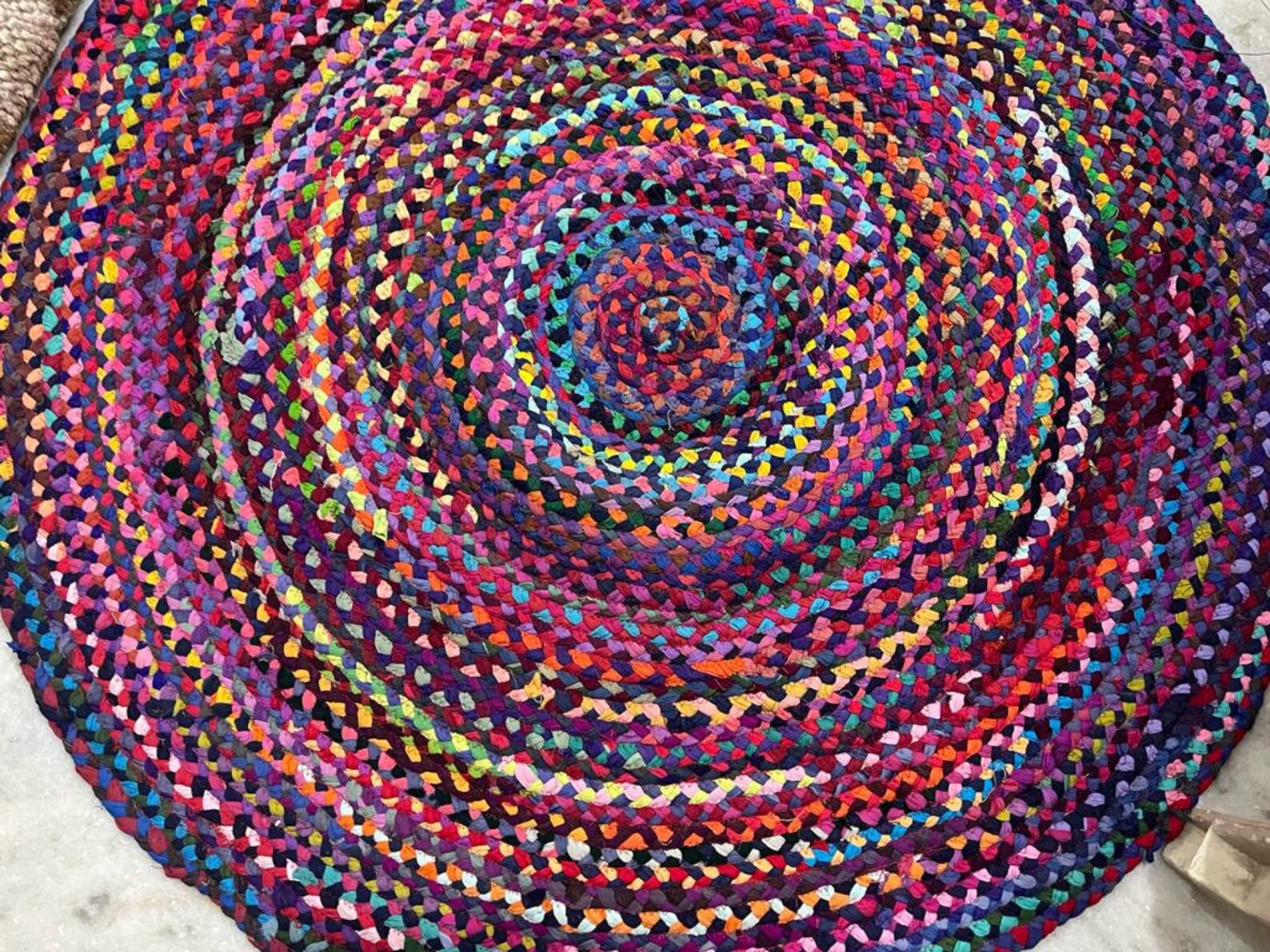 Round Cotton Rag Rug, Purple Mix Cotton Chindi Braided Area Rug/carpet ...