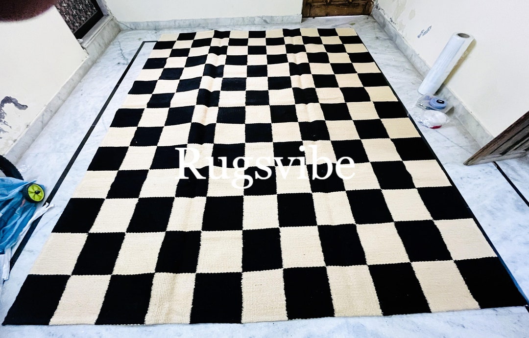 Checker Jute Rug, Black and Brown Area Checkered Rugs/runner, Large ...