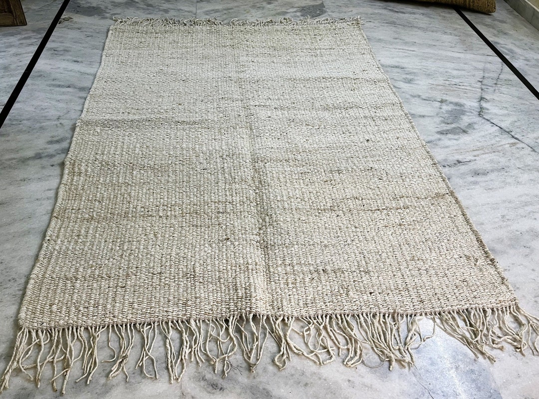 Natural White Jute Rug With Loop Tassel, Braided Area Rugs for Bedroom ...
