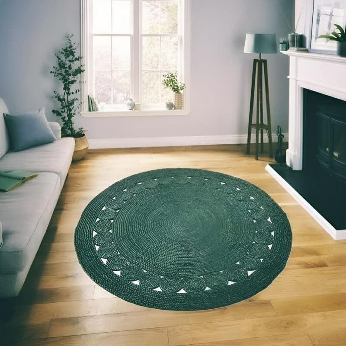 Green Jute Rug,round Braided Area Rugs/ Floor Rug for Bedroom,living ...