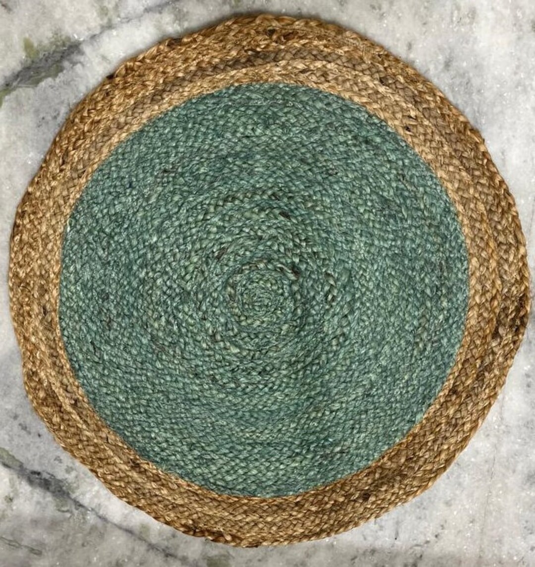 Round Green Jute Rug With Natural Border, Braided Area Rug for Home ...