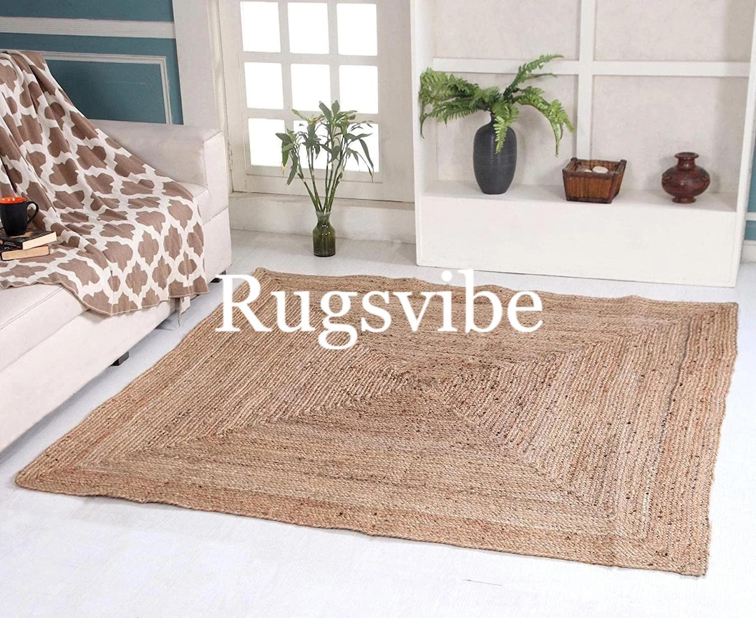 Square Jute Rug, Dark Brown Braided Style Rustic Look Area Rug/carpet ...