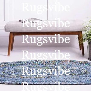 100% Natural Denim and Cotton Mix Fiber Rug, Blue Braided Area Oval Rug ...