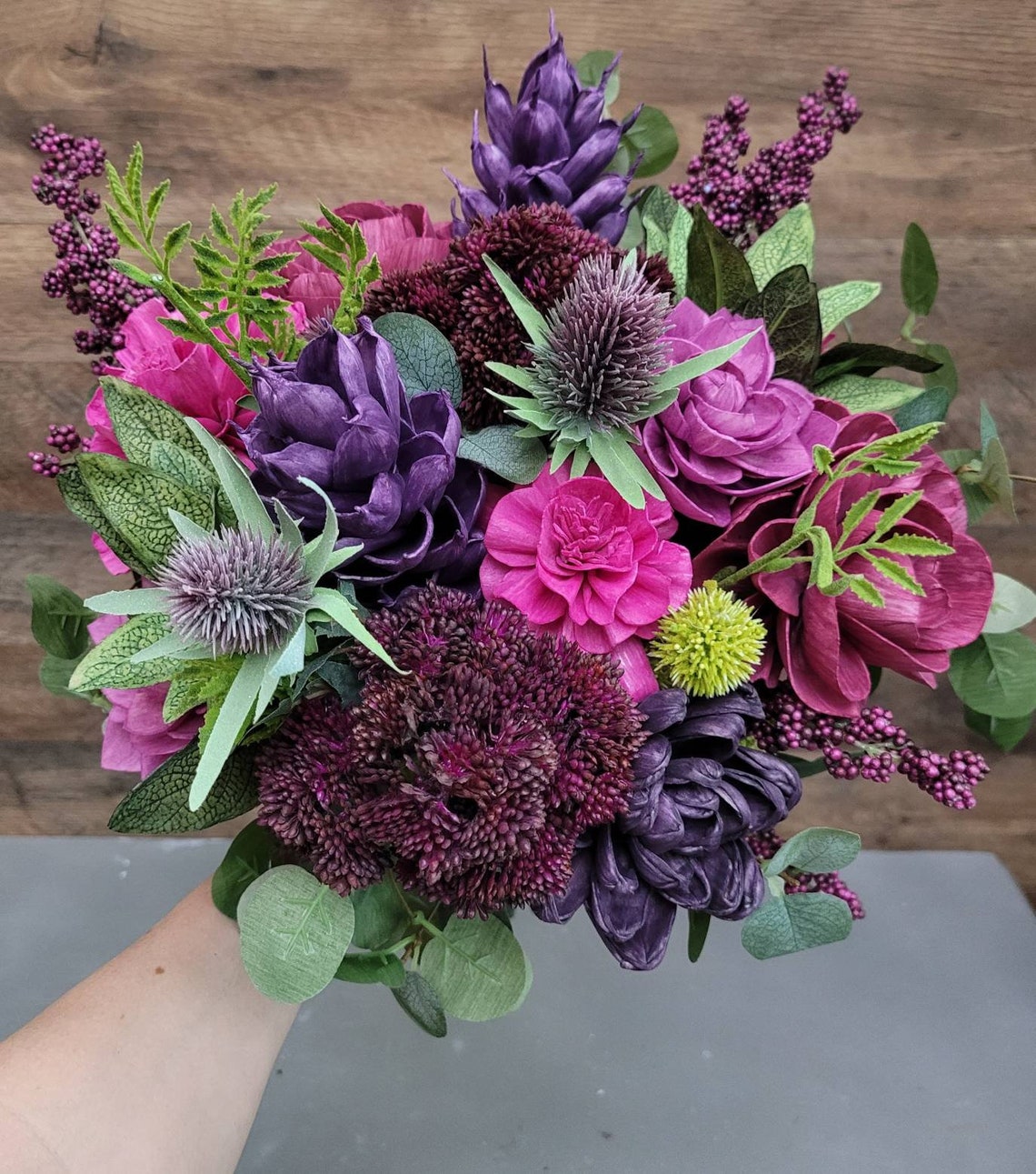 Magenta and Violet Large Wood Flower Wedding Bouquet in Jewel - Etsy