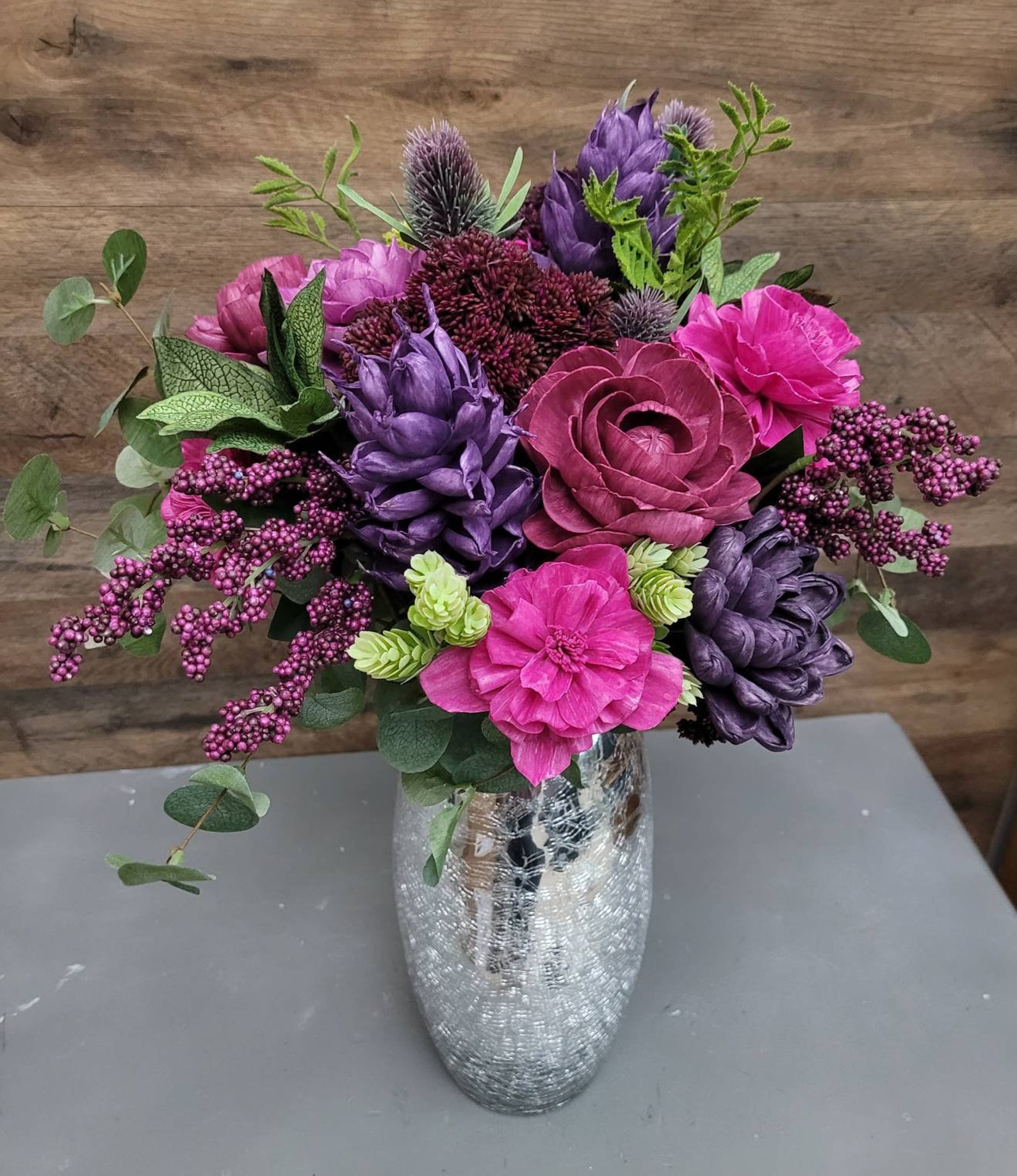 Magenta and Violet Large Wood Flower Wedding Bouquet in Jewel - Etsy
