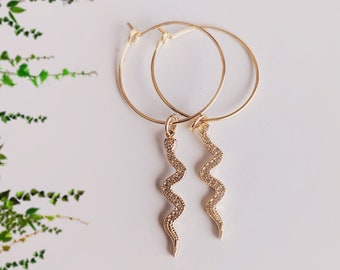 Gold Plated Green Diamond Snake Hoop Earrings Women's - Etsy