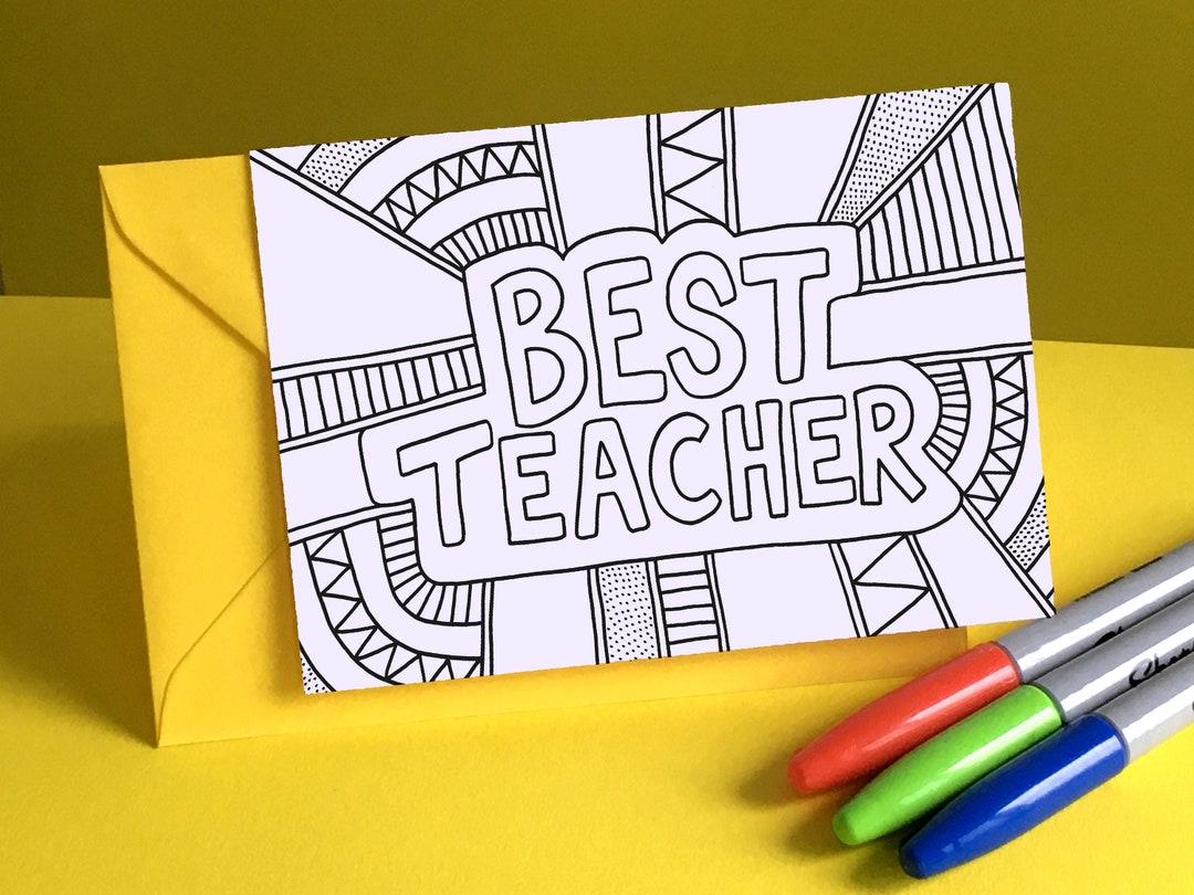 BEST TEACHER Personalised Colouring Greeting Card by Handy Studio - Etsy
