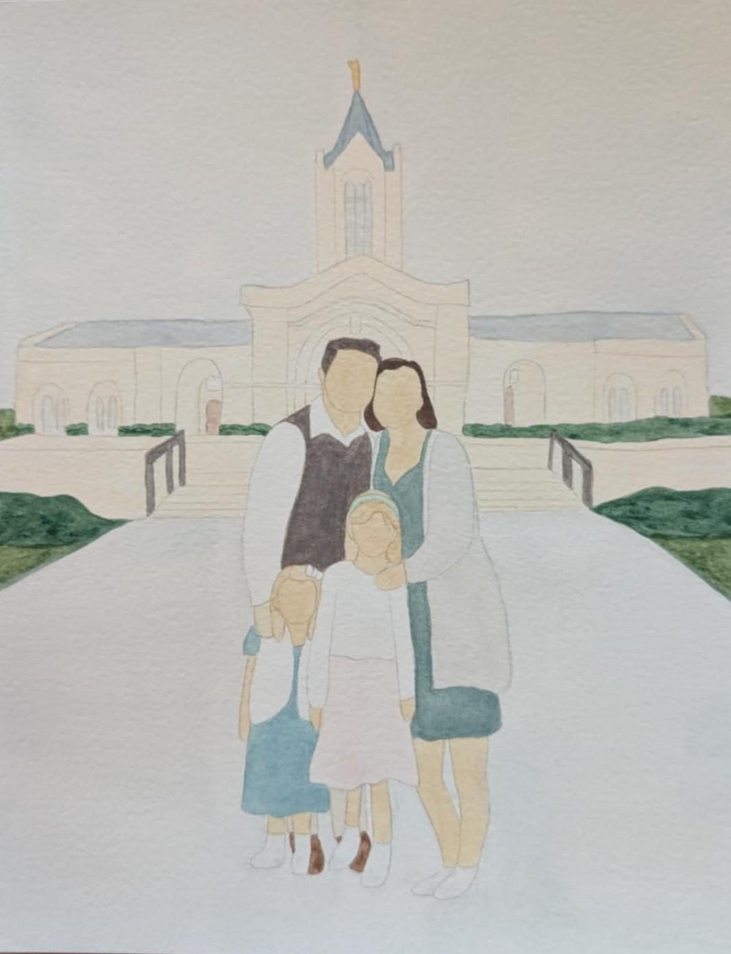 Faceless Family Portrait LDS Temple Watercolor - Etsy