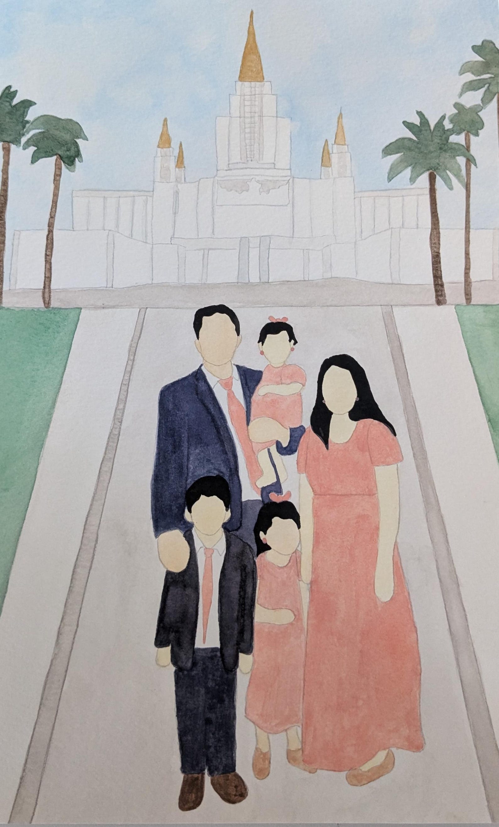 Faceless Family Portrait LDS Temple Watercolor - Etsy