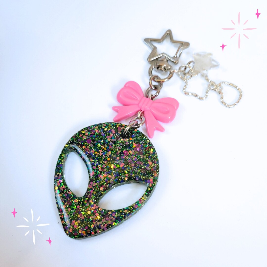 Pink Bow Alien in Cosmic Green Keychain/bag Charm - Etsy