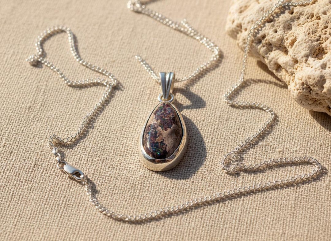 Mexican Cantera Fire Opal Silver Pendant – Handmade Teardrop Natural ...