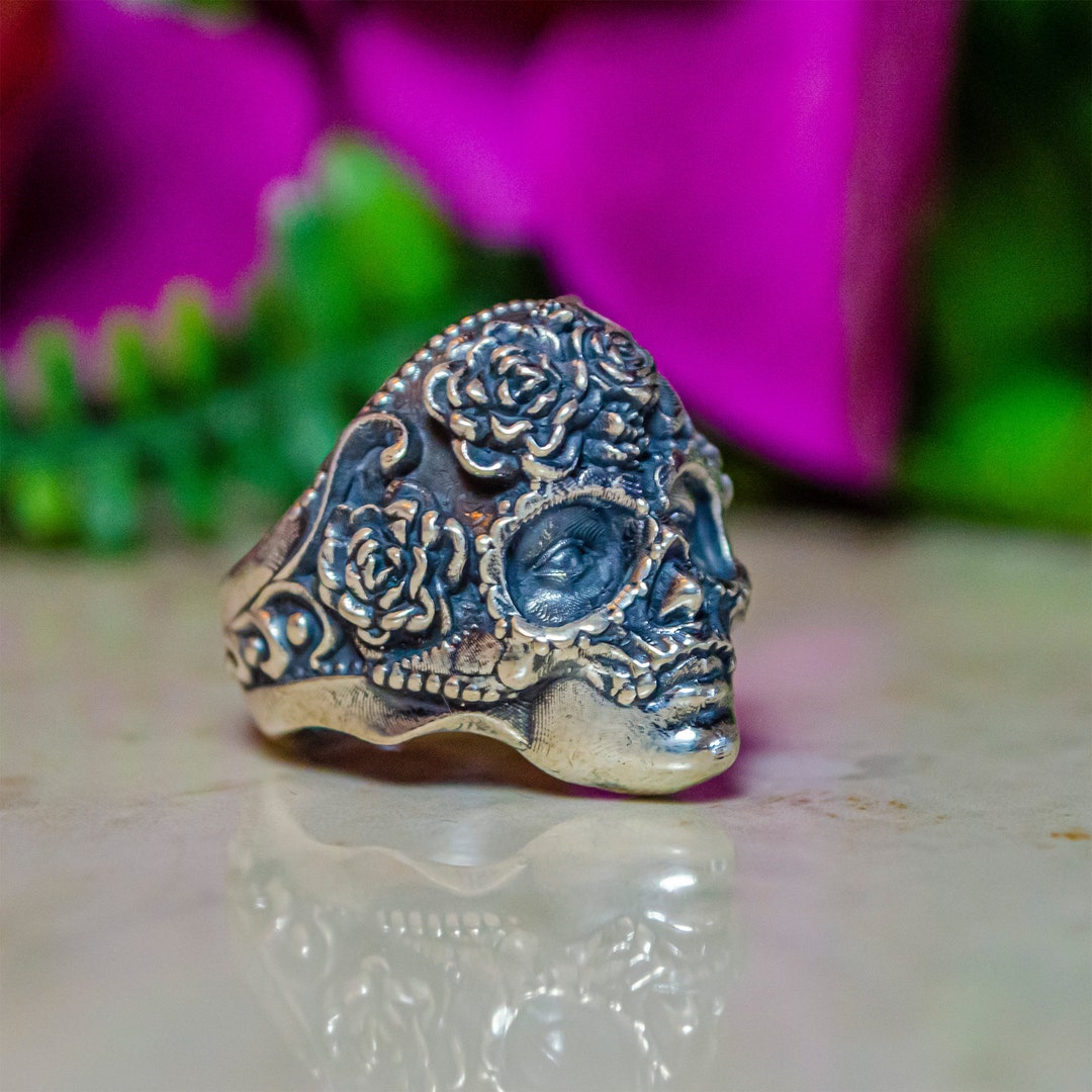 Mexican Skull Ring Skull silver Ring Day of the Dead Ring - Etsy México