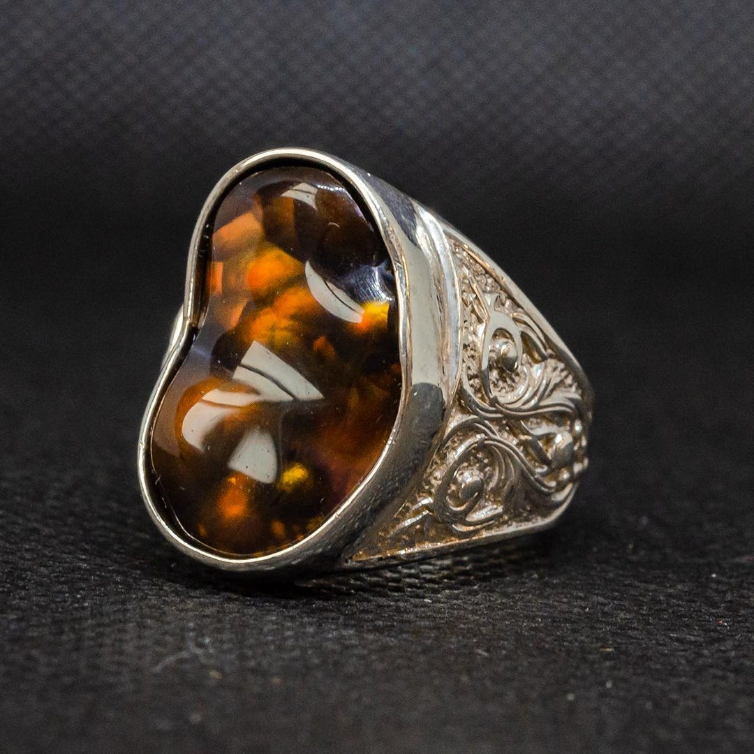 Unique Fire Agate Men's Ring - Handcrafted Silver Jewelry, Intriguing ...