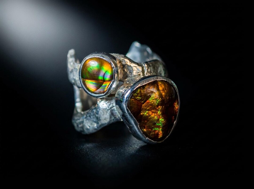Mexican Fire Agate Ring in 950 Silver – Sculptural Double Gemstone ...