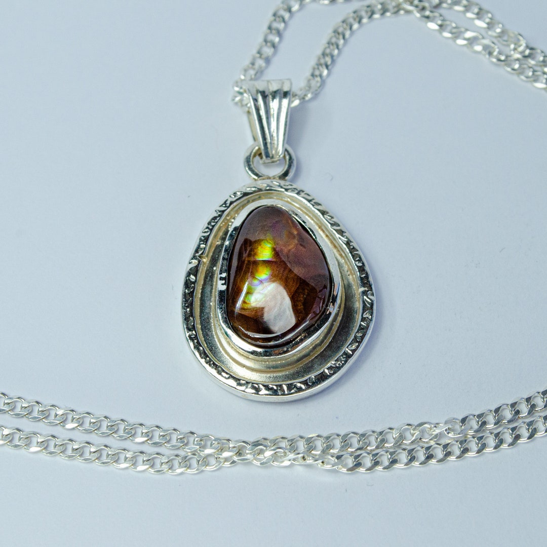 Fire Agate Silver Necklace, Fire Agate Silver Pendant for Women ...