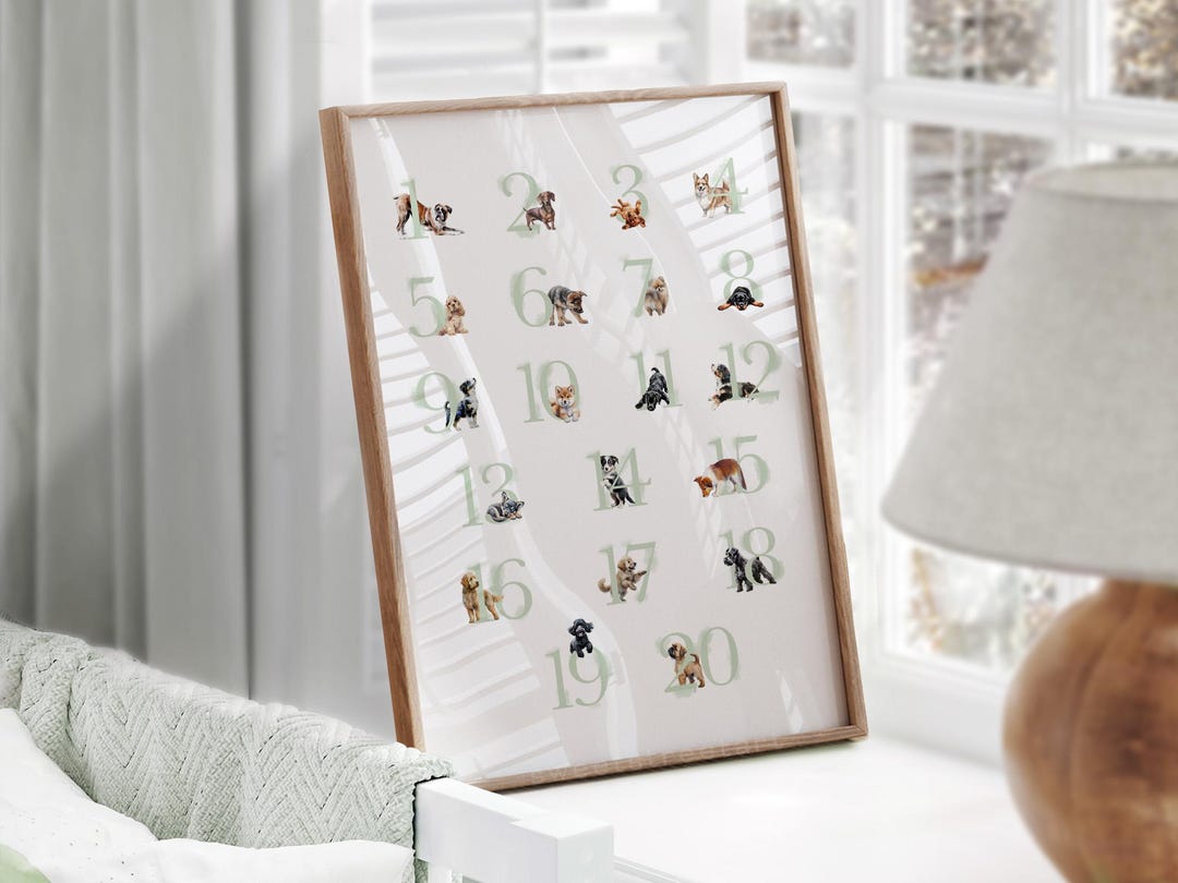 Sage Green Puppy Numbers Poster, Perfect for Dog-themed Nursery Decor ...