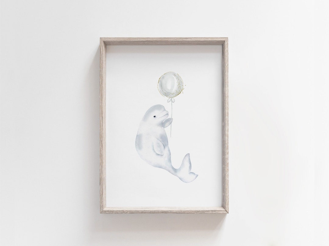 BELUGA WHALE Holding a Balloon Print, Beluga Whale Print, Whale Print ...