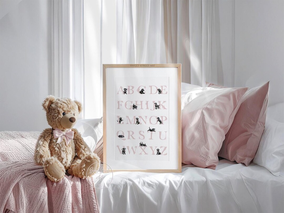 BLACK LABRADOR With Pink Bows Alphabet Poster | Puppy ABC Poster. Black ...