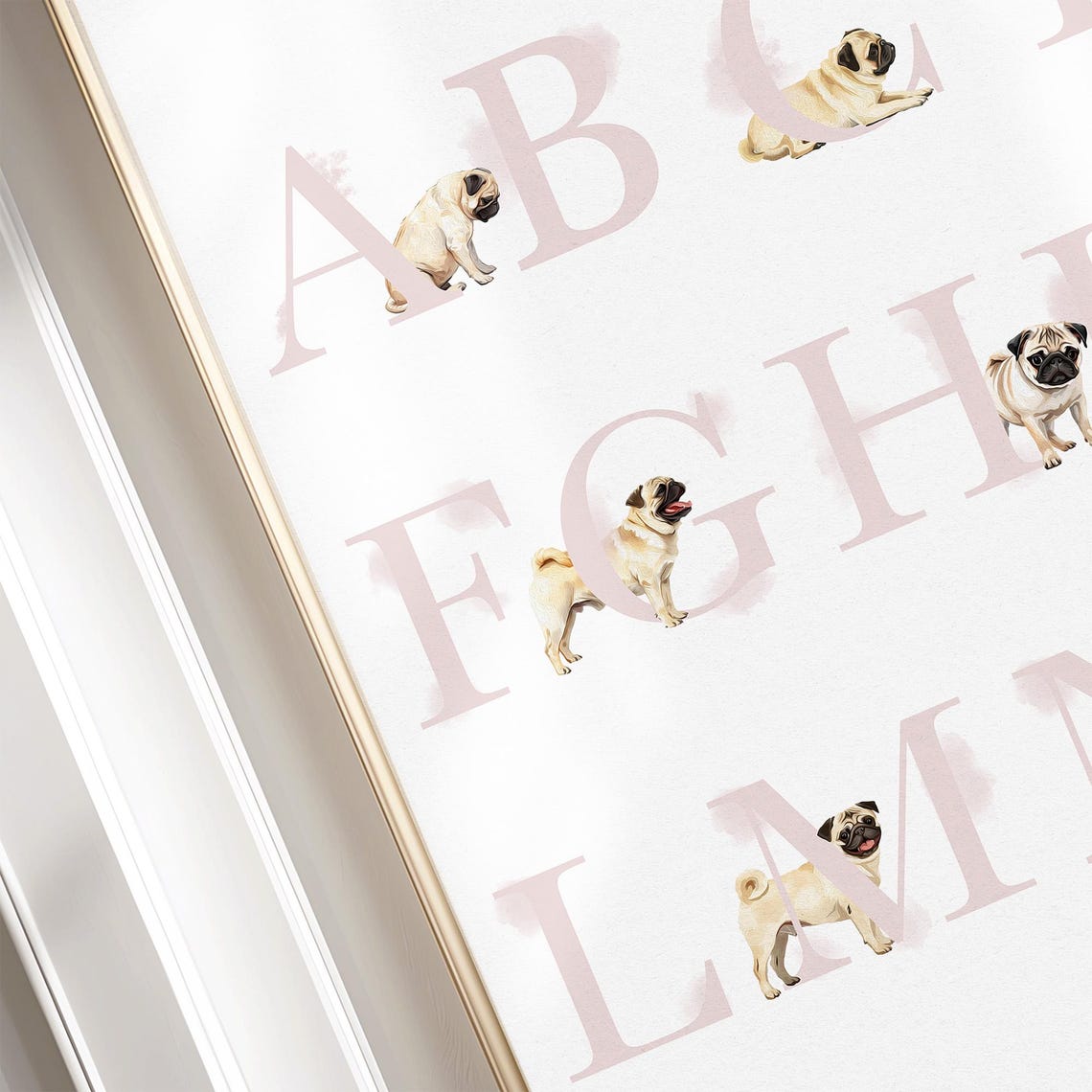 FAWN PUG Nursery Alphabet Poster. Puppy ABC Poster. Pug With Pink Bows ...