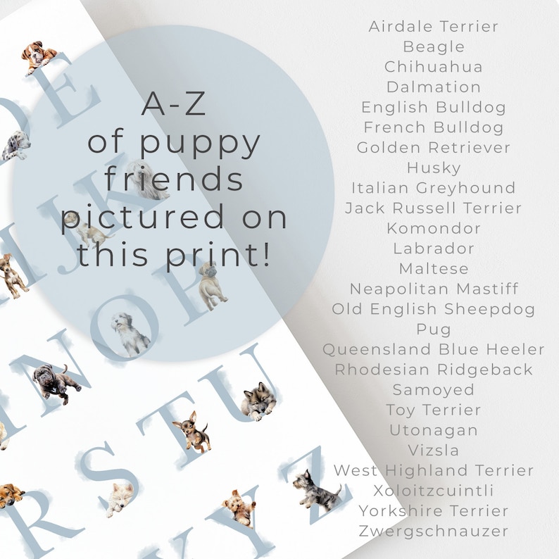 Puppy ALPHABET POSTER | Puppy Nursery Decor | Puppy Dog Wall Art for a ...
