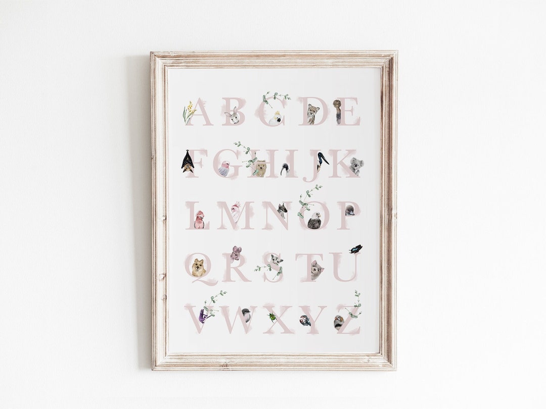 Australian Animal Alphabet Poster Pastel Pink Aussie Animal - Etsy