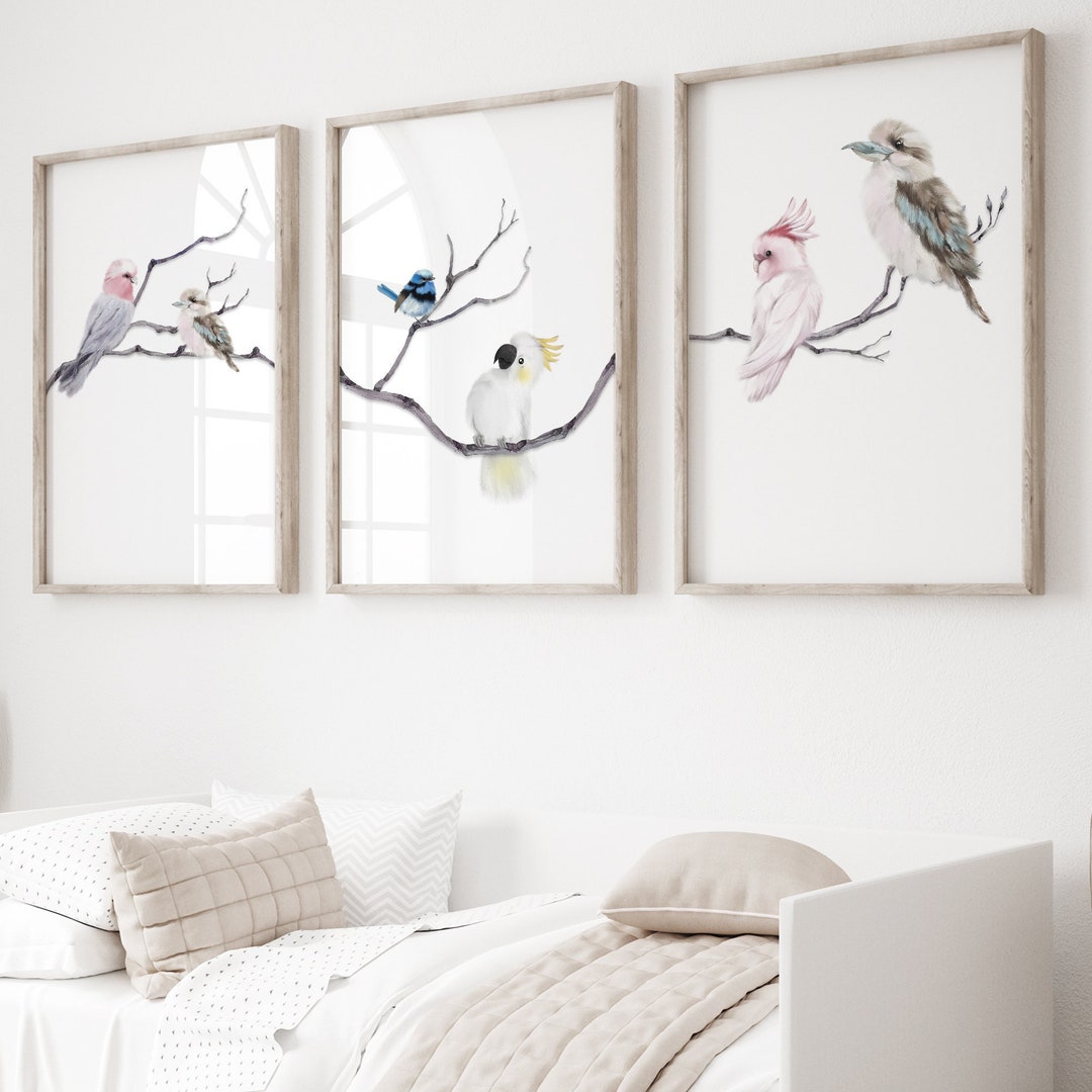 Three Piece Wall Art - Kookaburra, Cockatoo, Wren, Major Mitchell ...