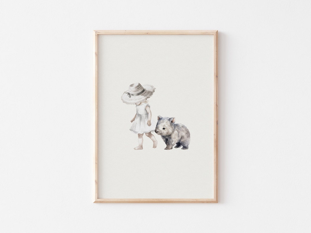WOMBAT PRINT | Wombat Walking With a Baby Girl Nursery Art | Australian ...