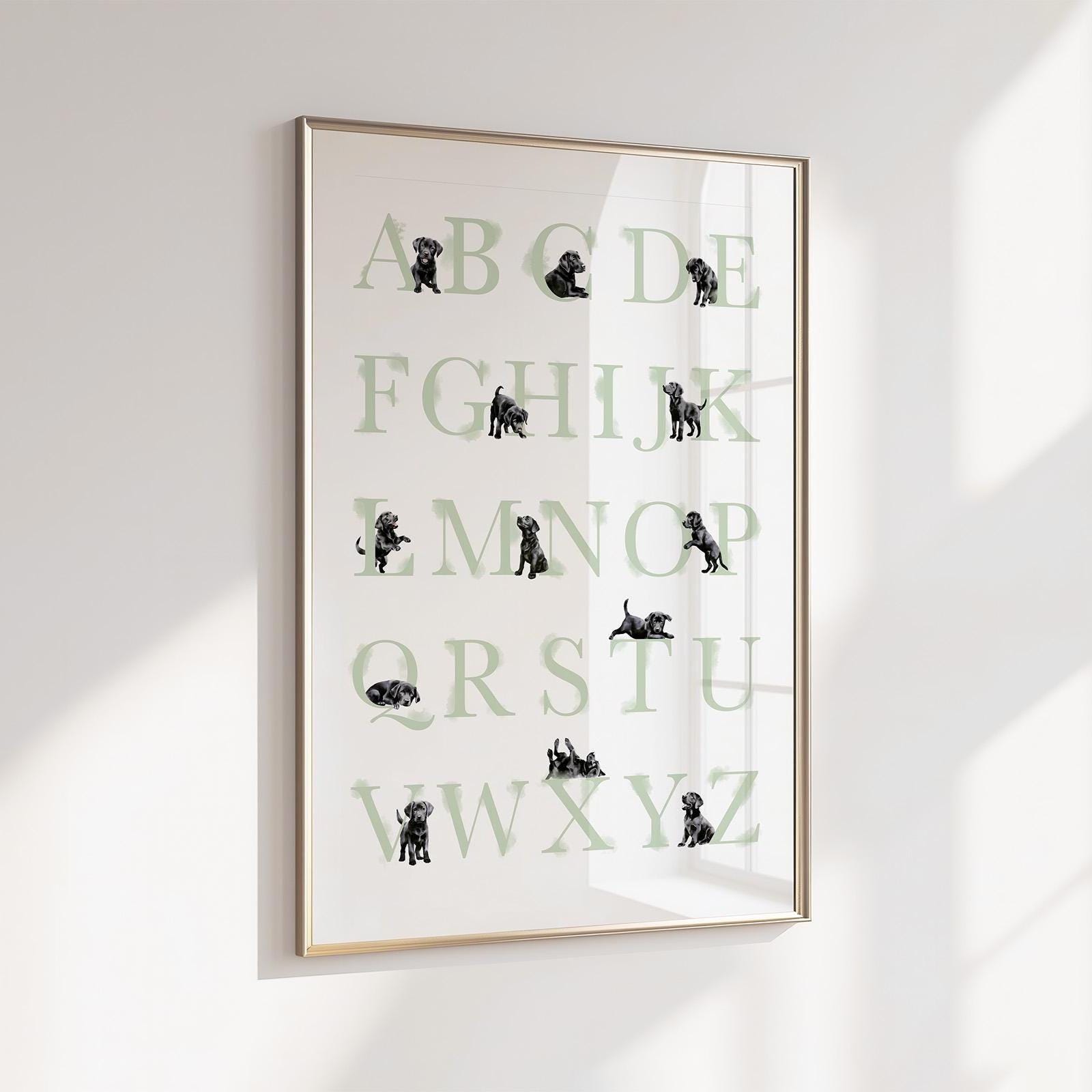 BLACK LABRADOR ABC Poster With Sage Green Letters | Puppy Nursery Decor ...