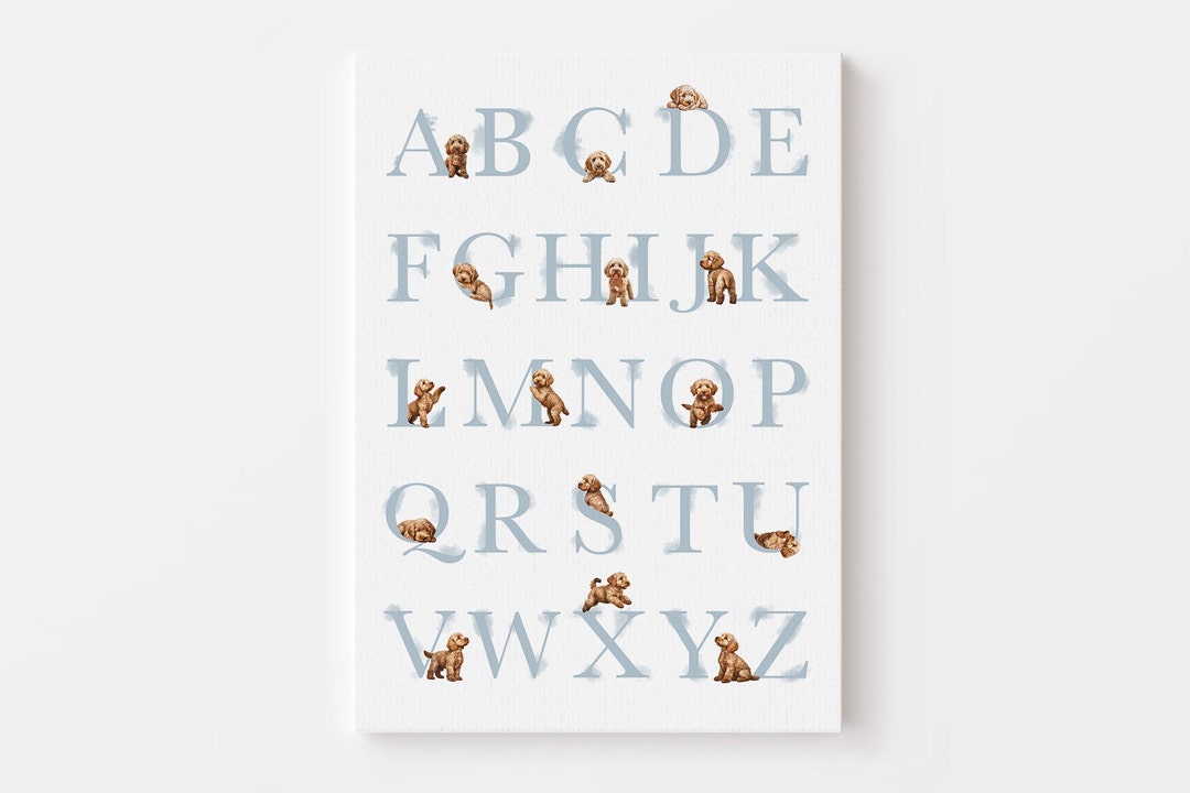 COCKERPOO Nursery Print. Dog Alphabet Print Blue. Printable Puppy ...