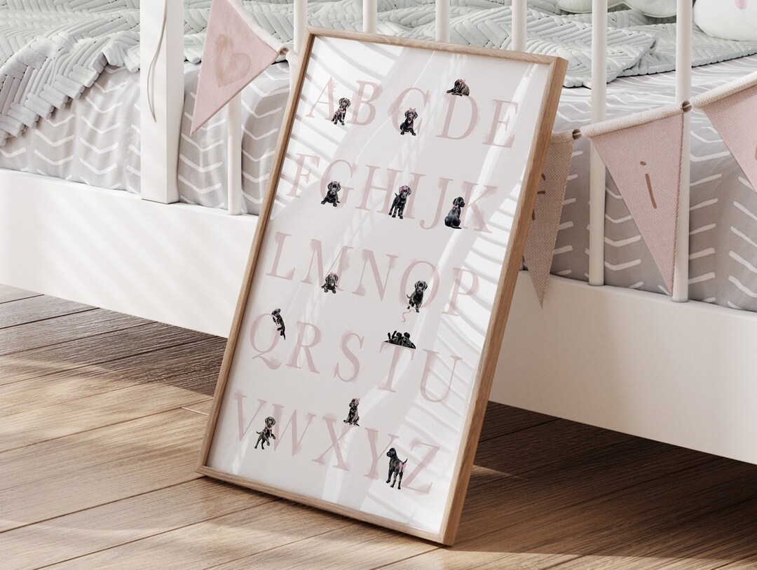 BLACK LABRADOR With Pink Bows Alphabet Poster Puppy ABC Poster. Black ...