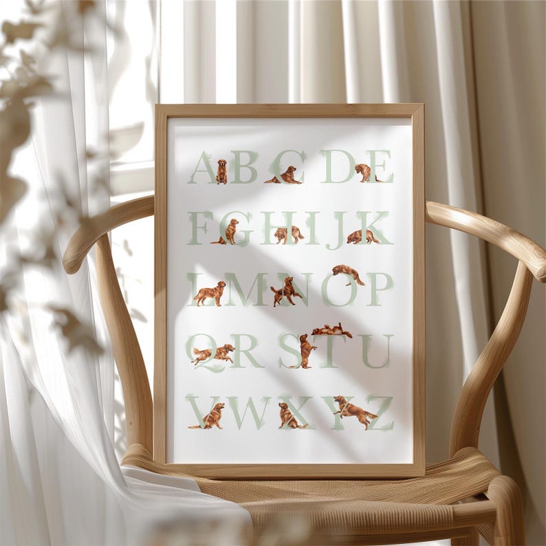 RED GOLDEN RETRIEVER Alphabet Poster. Sage Green Puppy Abc Poster ...