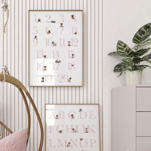 FAWN PUG Numbers Poster With Pastel Pink Watercolour Numbers. Puppy ...
