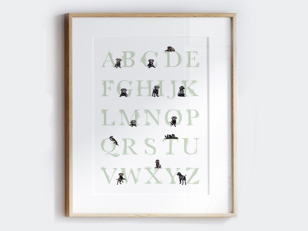BLACK LABRADOR ABC Poster With Sage Green Letters Puppy Nursery Decor ...