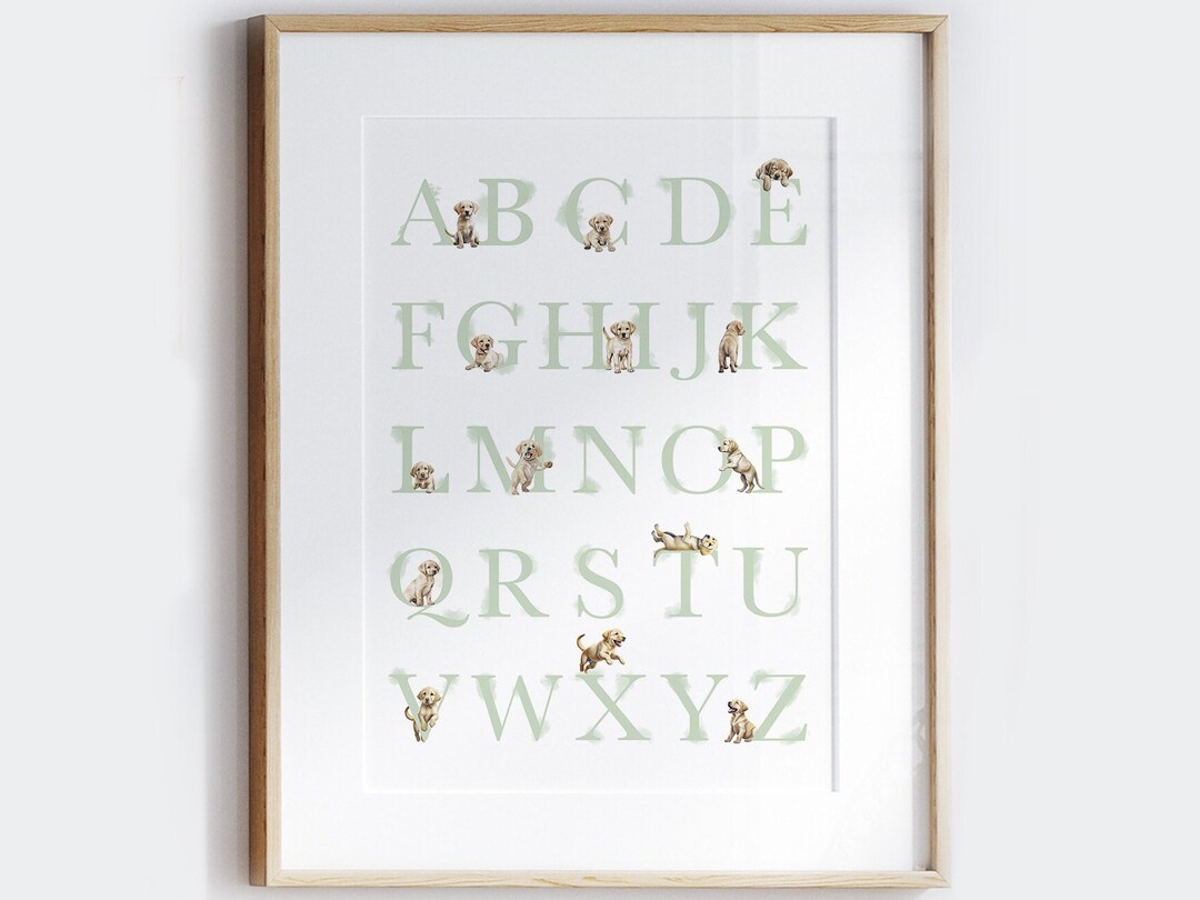 LABRADOR Alphabet Poster in Sage Green: Yellow Lab Nursery Wall Art ...