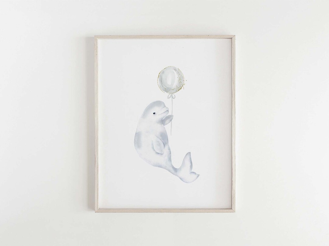 BELUGA WHALE Holding a Balloon Print Beluga Whale Print - Etsy