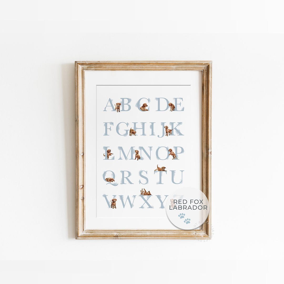 Red Fox Labrador Alphabet Poster, Puppy ABC Print, Cute Red Fox Lab Dog ...