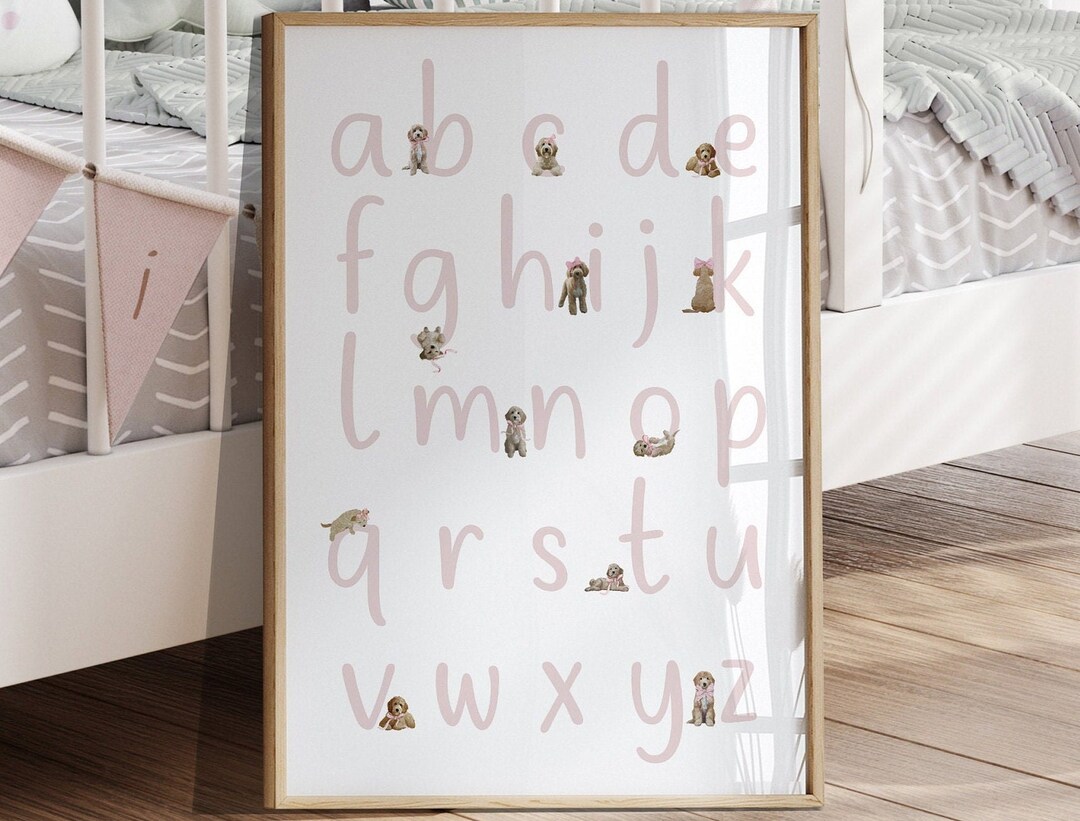 GOLDENDOODLE Puppy Alphabet Poster, Goldendoodle With Pink Bows ABC ...