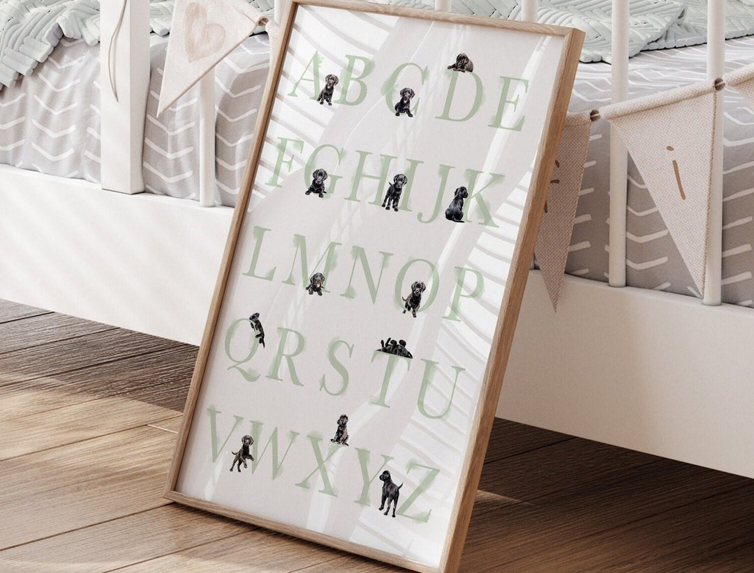 BLACK LABRADOR ABC Poster With Sage Green Letters Puppy Nursery Decor ...