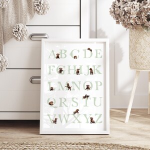 CHOCOLATE LAB Sage Green Alphabet Poster, Brown Labrador Puppy Nursery ...